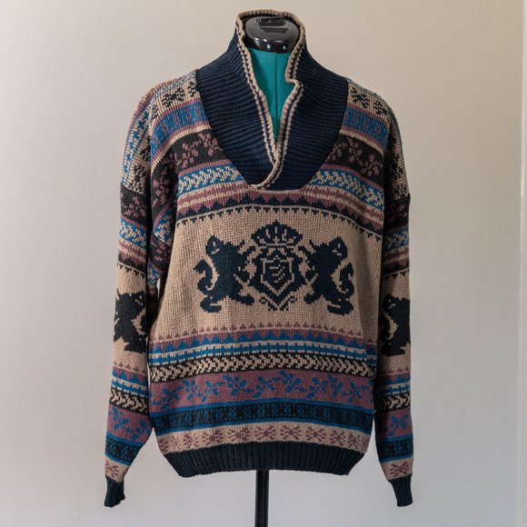 American Vintage | Sweaters | Vintage V Neck Earth Tone Knit Sweater ...